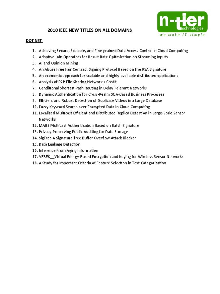 Analysis of New 2010 IEEE Titles Covering Dot Net and Java Topics | PDF ...