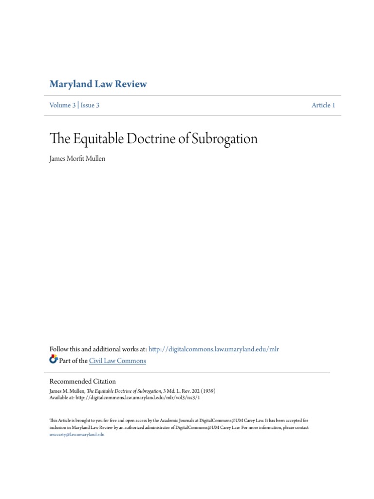 The Equitable Doctrine of Subrogation PDF | PDF | Subrogation ...