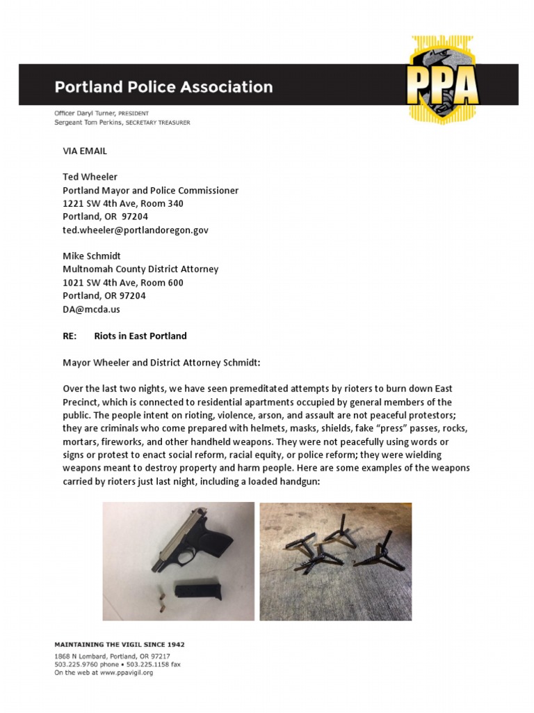 PPA Letter To Mayor Wheeler and DA Schmidt.03 | PDF | Assault | Crime ...