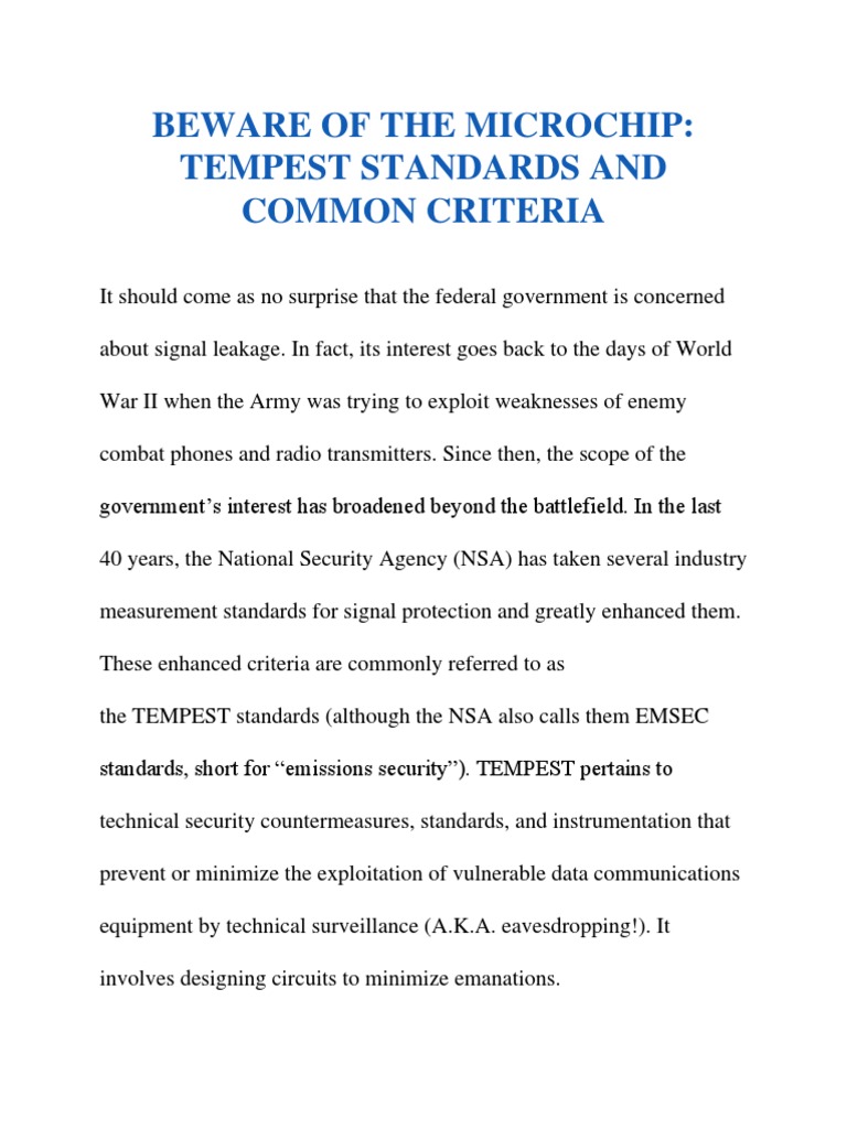 Understanding TEMPEST Standards and Common Criteria: A Guide to ...