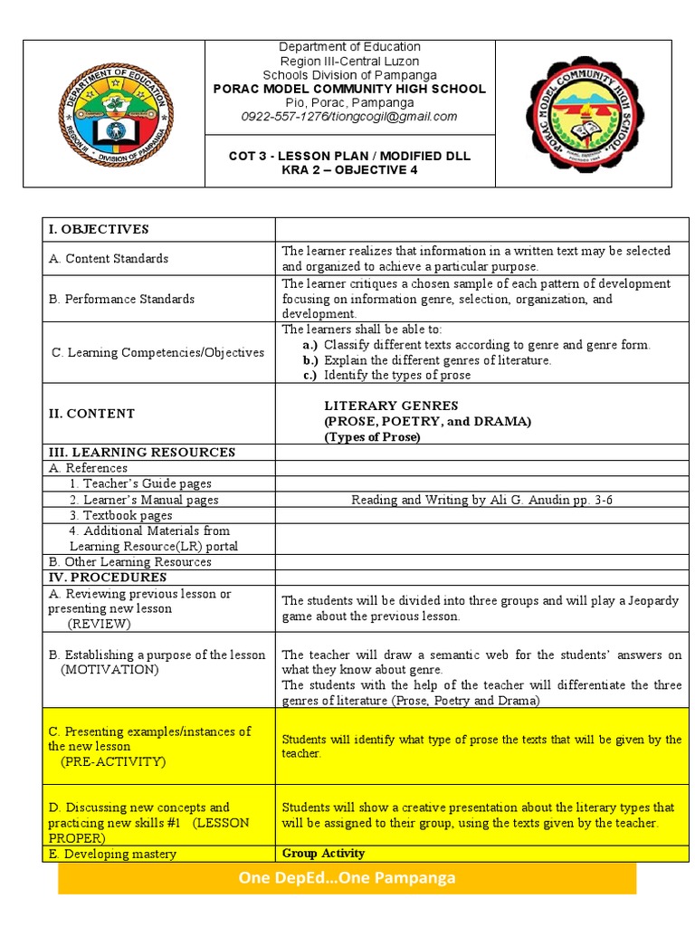 Literary Genres Lesson Plan | PDF | Genre | Lesson Plan