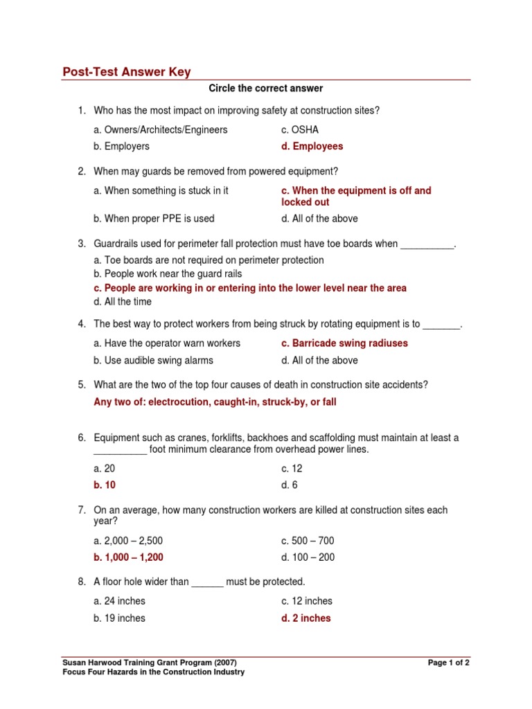 Post-Test Answer Key: D. Employees | Download Free PDF | Prevention ...