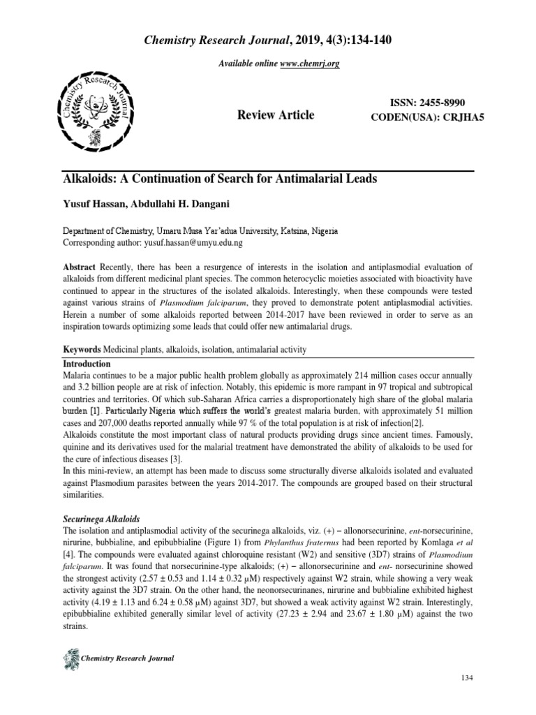 Review Article: Chemistry Research Journal, 2019, 4 (3) :134-140 | PDF ...