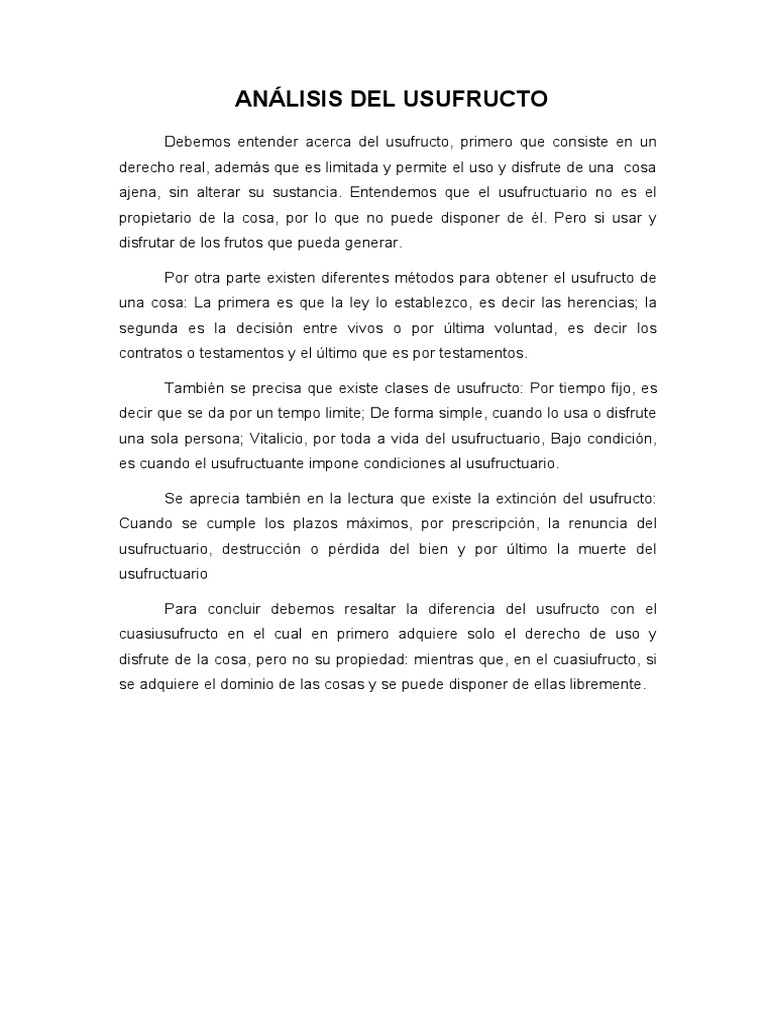 Análisis Del Usufructo | PDF | Propiedad | Conceptos legales