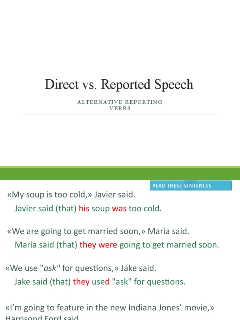 Direct vs. Reported Speech: Alternative Reporting Verbs | PDF