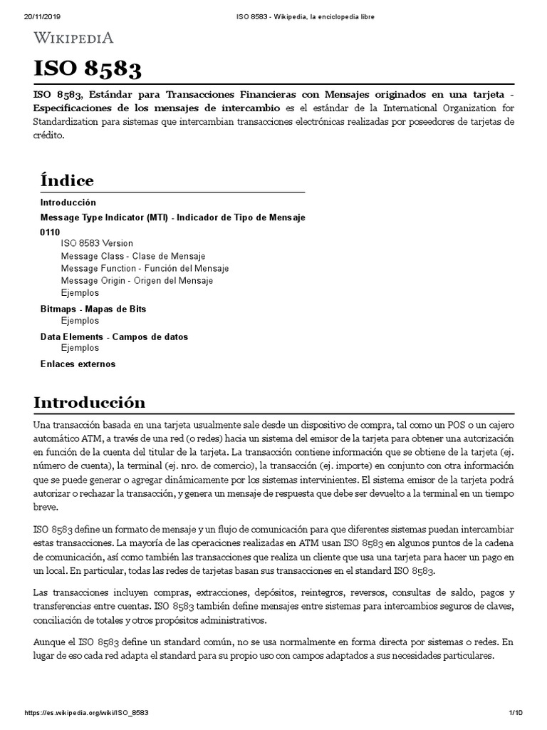 ISO 8583 - Wikipedia, La Enciclopedia Libre | PDF | Datos de ...
