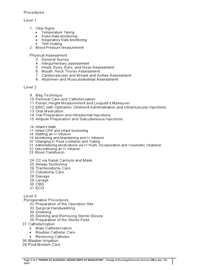 RLE Skills Procedures | PDF