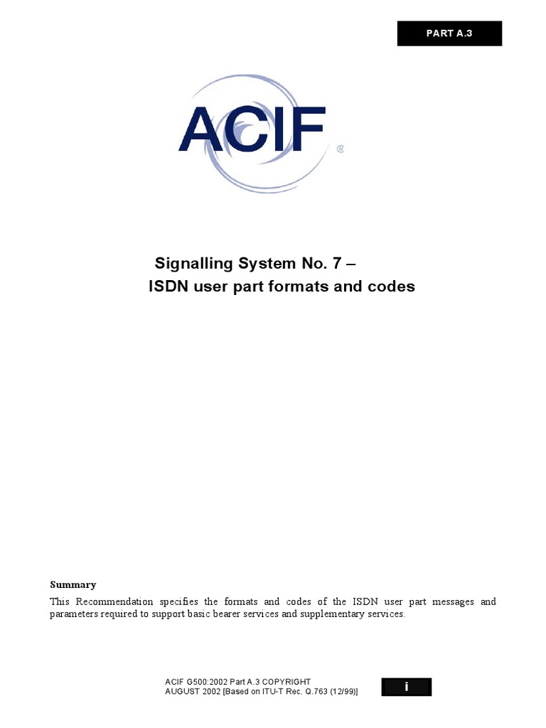 Signalling System No. 7 - ISDN User Part Formats and Codes | PDF | Communications Protocols ...