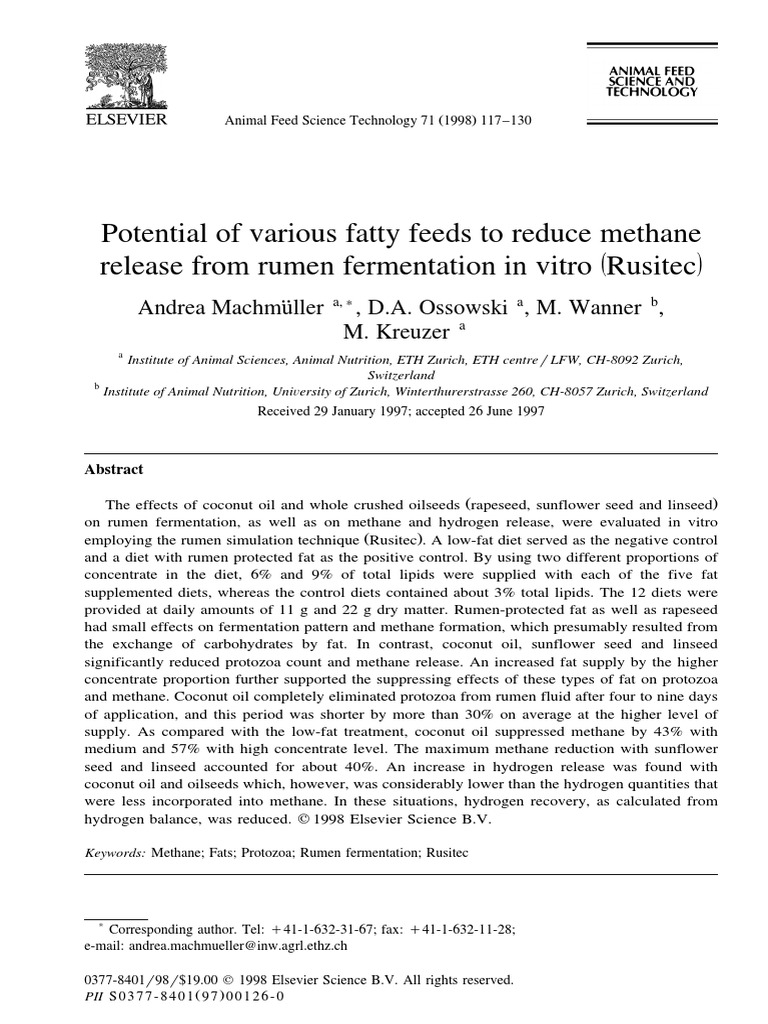 Potential of Various Fatty Feeds To Reduce Methane Release From Rumen ...