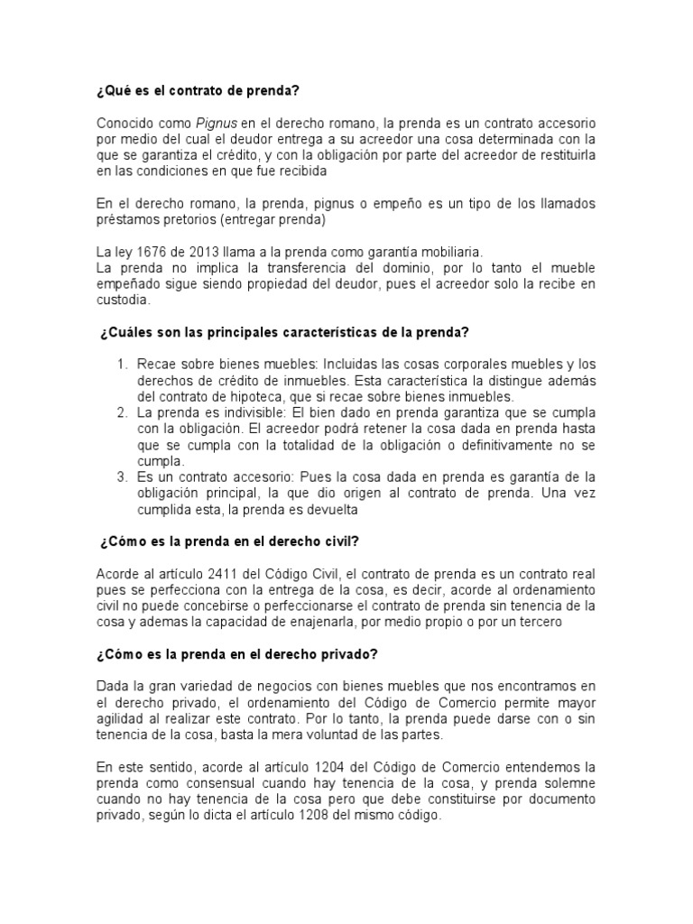 Contrato de Prenda: Definición y Tipos | PDF | Propiedad | Derecho ...