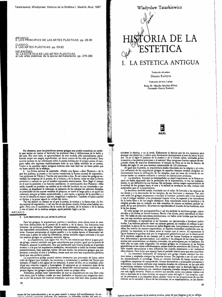 TATARKIEWICZ, Historia de La Estetica I (Antigua) - Selección | PDF | Escultura | templo