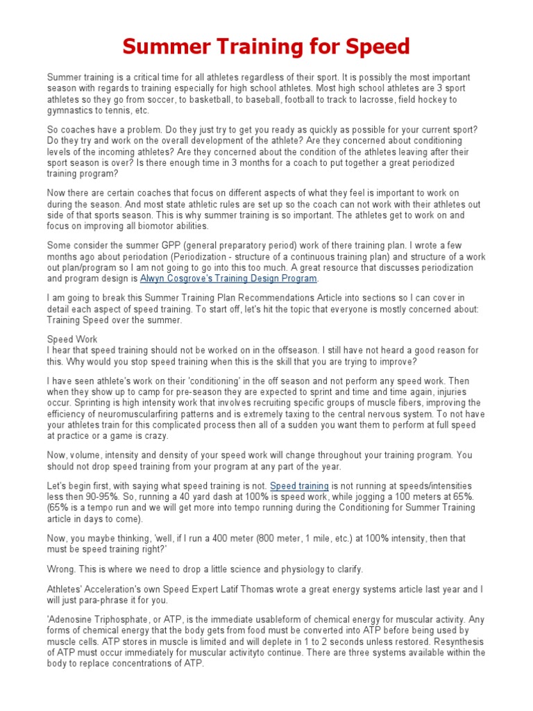 Summer Training For Speed: Alwyn Cosgrove's Training Design Program ...