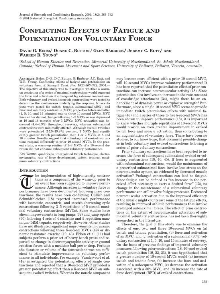 Conflicting Effects of Fatigue and Potentiation On Voluntary Force ...