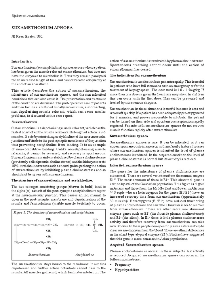 Suxamethonium Apnoea Update 2003 | PDF | Clinical Medicine | Physiology