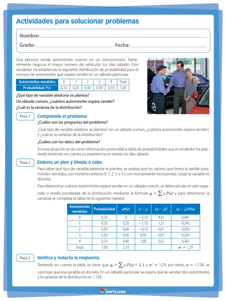 Sol - Problemas - U5 - in Variables Aleatorias | PDF | Variable aleatoria | Diferencia