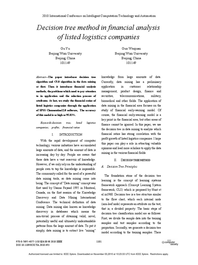 Decision Tree Method in Financial Analysis of Listed Logistics ...