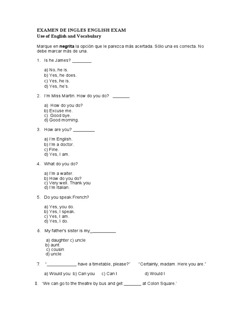 Examen de Ingles English Exam | PDF | Language Arts & Discipline