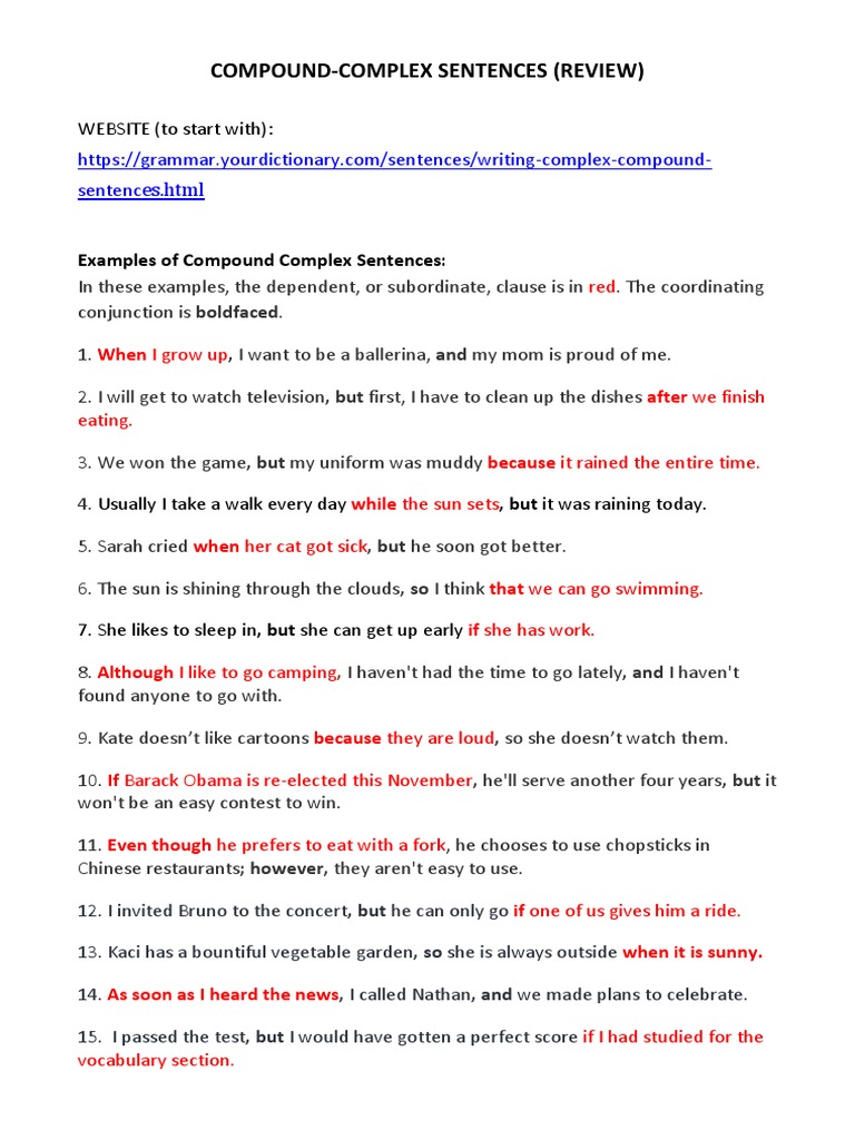 Compound-Complex Sentences - Review | PDF | Syntax | Grammar