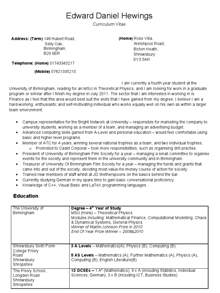 Ed CV2 | Download Free PDF | Birmingham | University