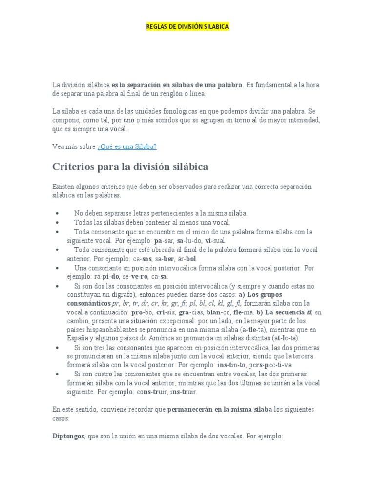 Reglas de Division Silabica | PDF | Sílaba | Vocal