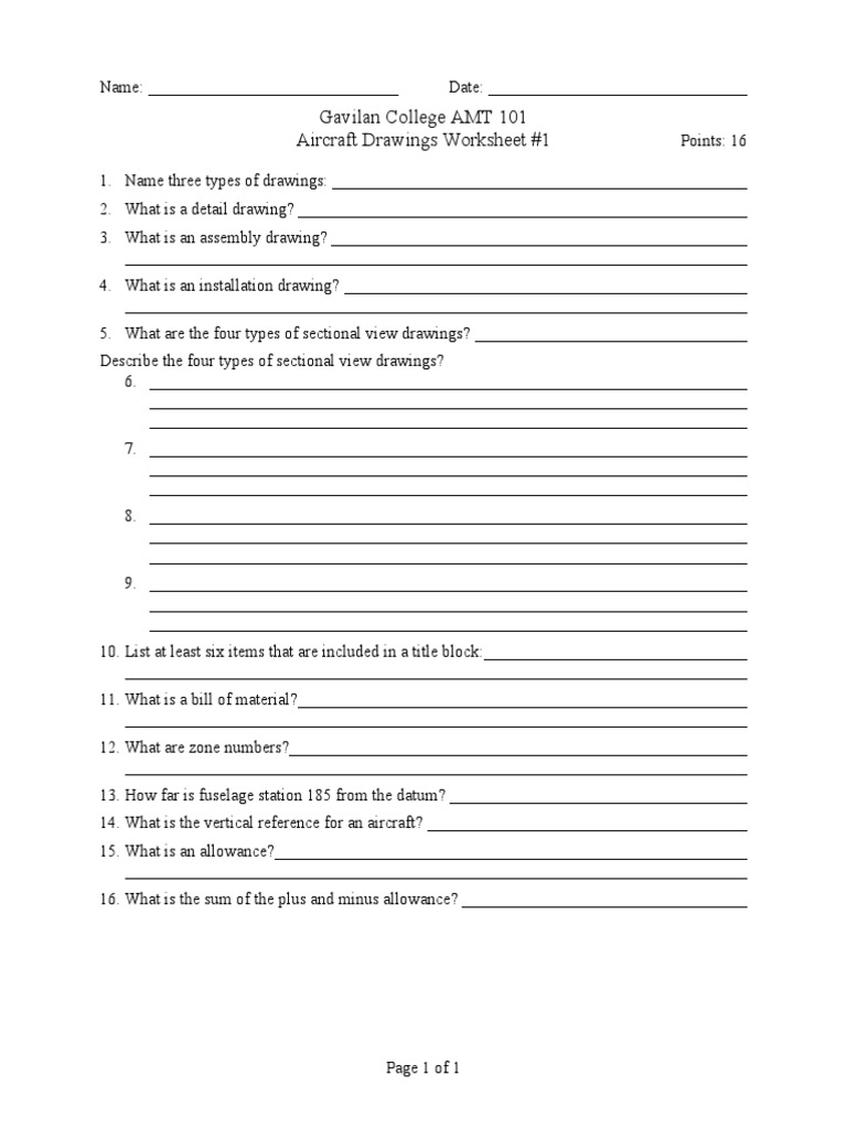 Gavilan College AMT 101 Aircraft Drawings Worksheet #1 | PDF | History