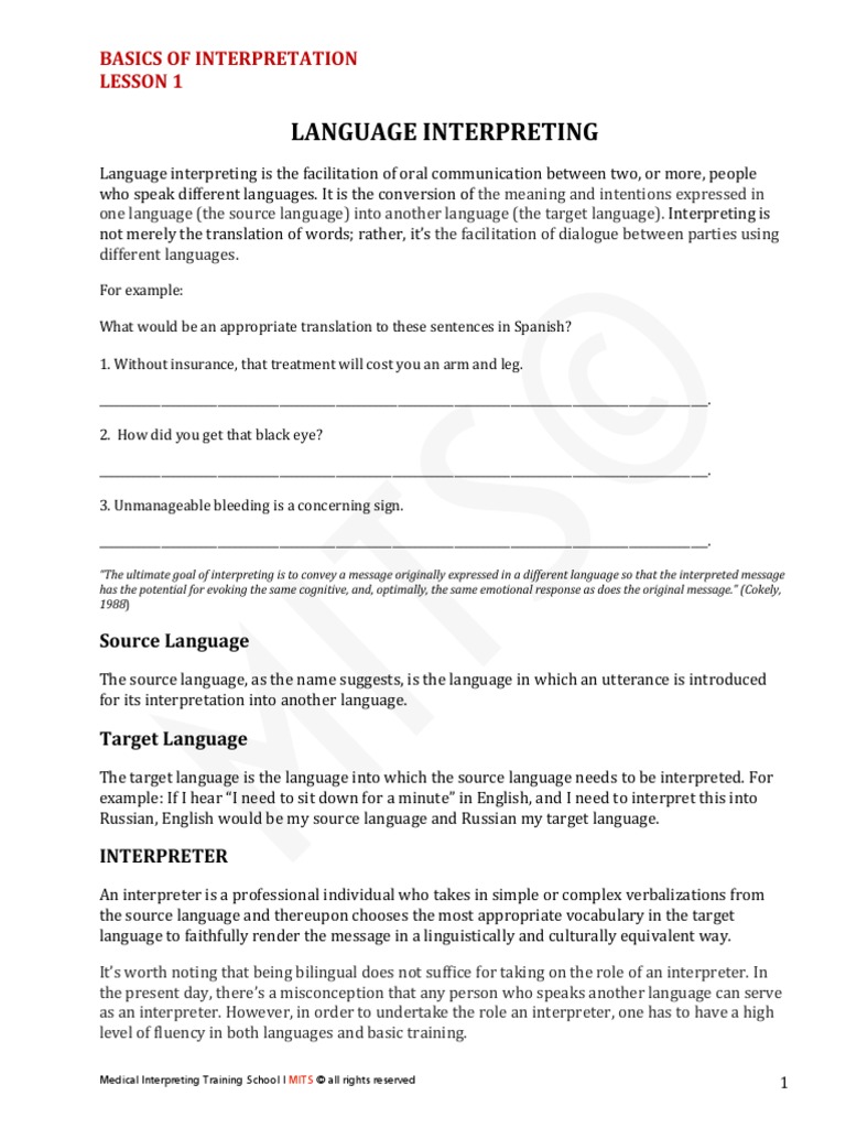 Language Interpreting: Basics of Interpretation Lesson 1 | Download ...