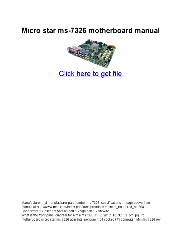 Micro Star ms-7326 Motherboard Manual | PDF | Classes Of Computers ...