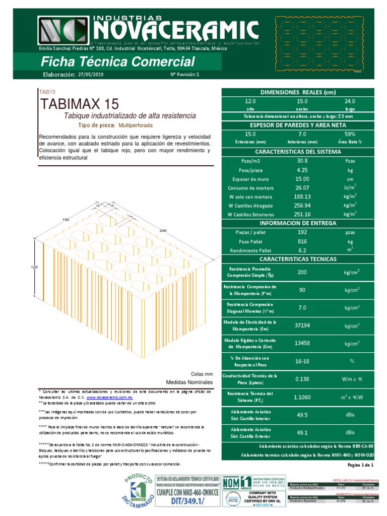 Tabique Multiperforado Alta Resistencia | PDF | Física Aplicada e ...