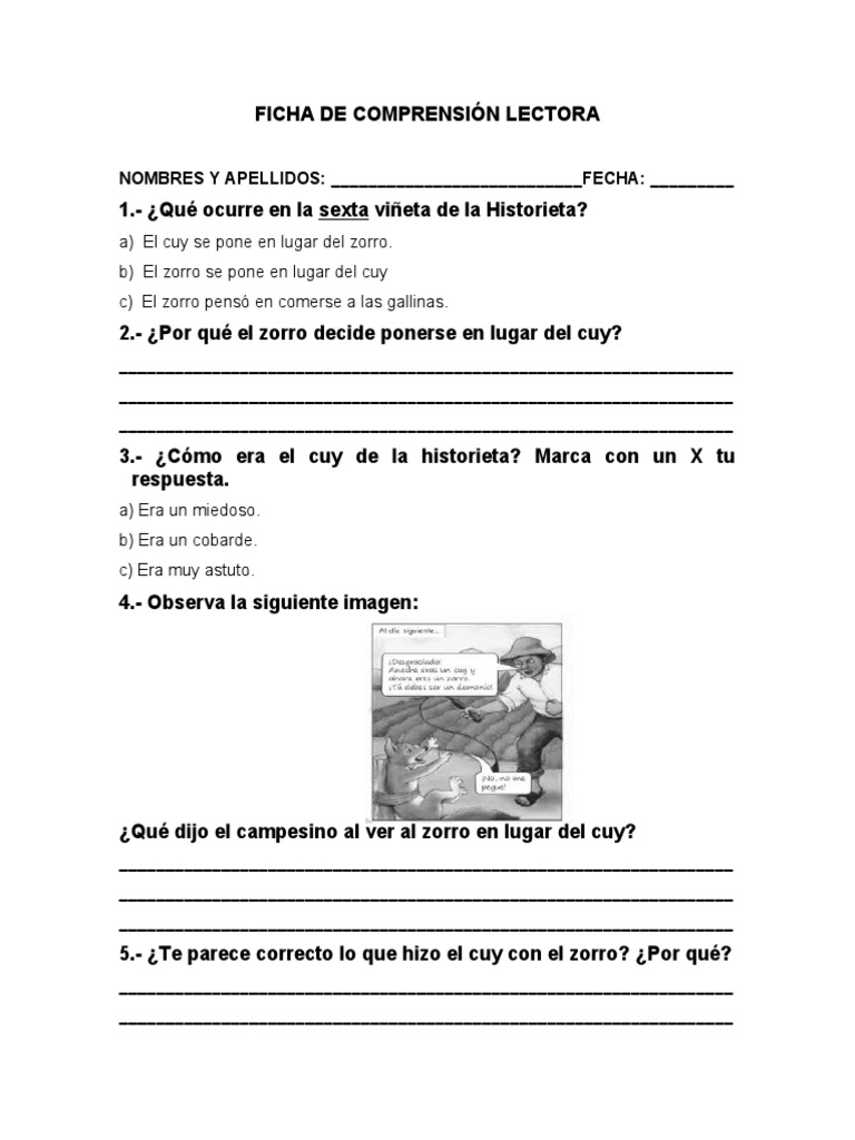 Ficha de Comprensión Lectora | PDF