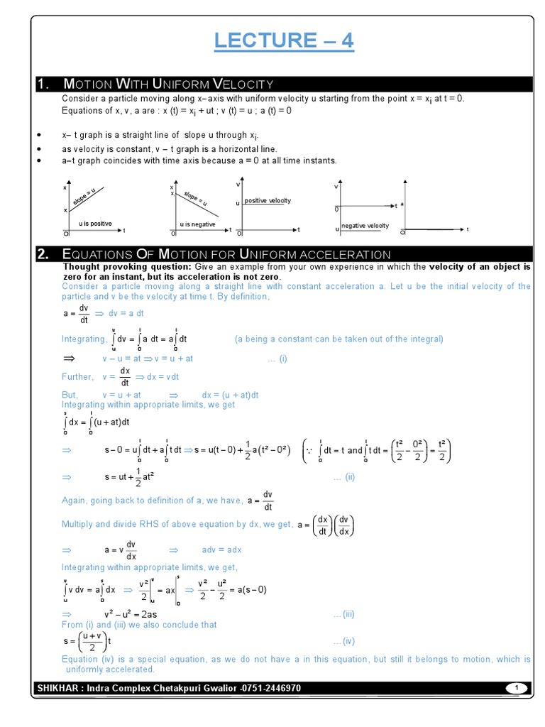 Understanding Kinematics: Equations of Motion for Uniform Acceleration ...
