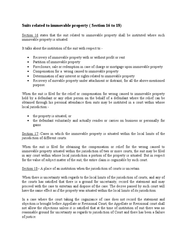 Suits Related To Immovable Property | PDF | Lawsuit | Property
