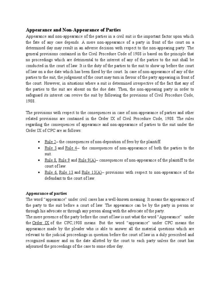 Appearance and Non-Appearance of Parties | PDF | Lawsuit | Annulment