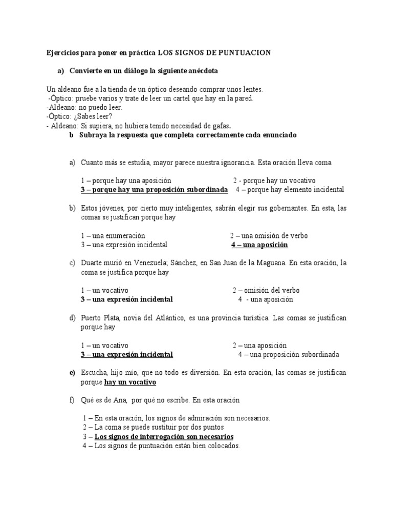Ejercicios de Los Signos de Puntuación | PDF | Coma | Oración (Lingüística)