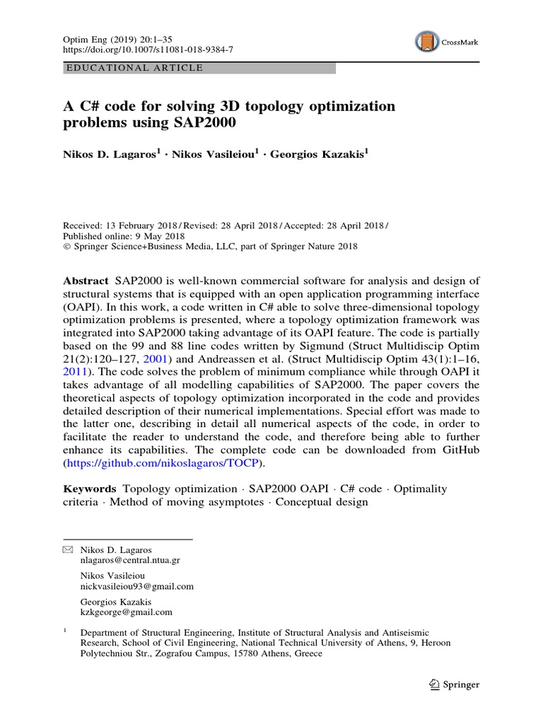 A C# Code For Solving 3D Topology Optimization Problems Using SAP2000 | PDF | Mathematical ...