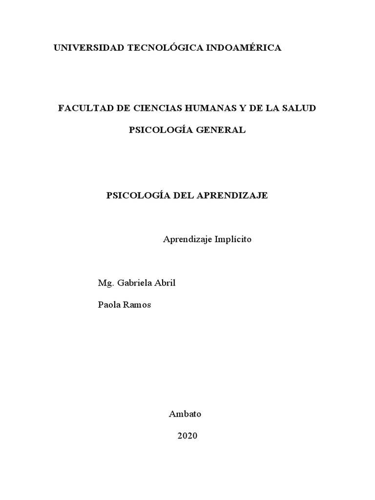 Aprendizaje Implicito | PDF