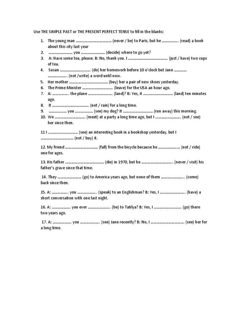 Fill in the Blanks: Tenses Practice | PDF