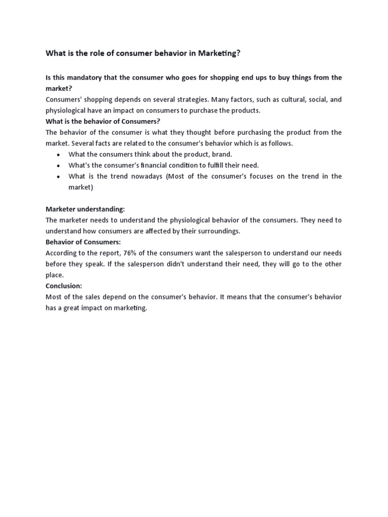 What Is The Role of Consumer Behavior in Marketing | PDF | Business ...
