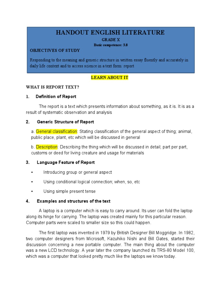 Handout English Literature: Objectives of Study | PDF