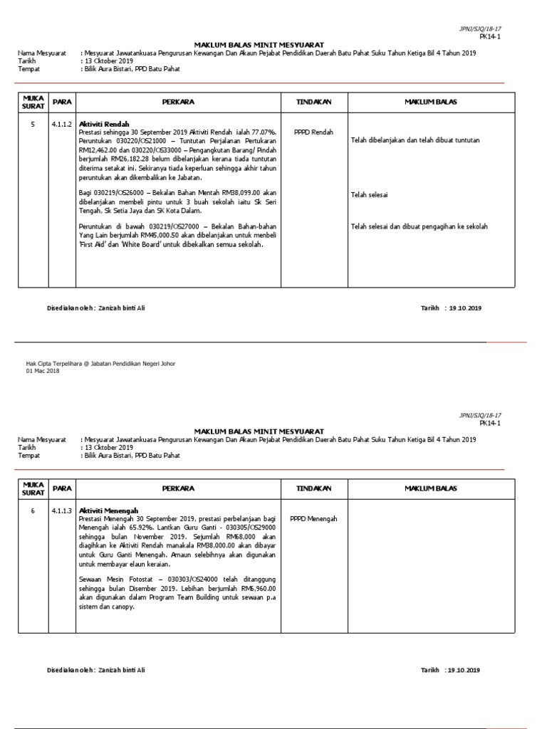 Maklumbalas Jpka Suku 3 Bil 4-2019 | PDF