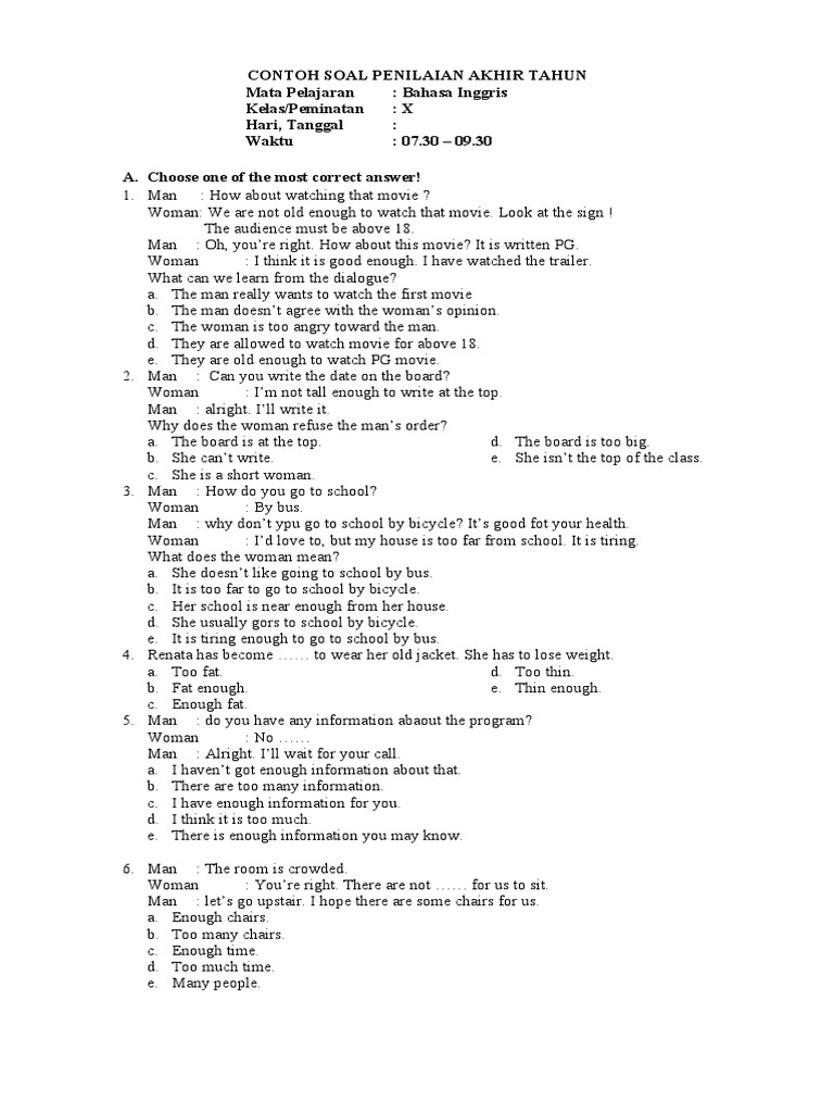 Contoh Soal Penilaian Akhir Tahun | PDF