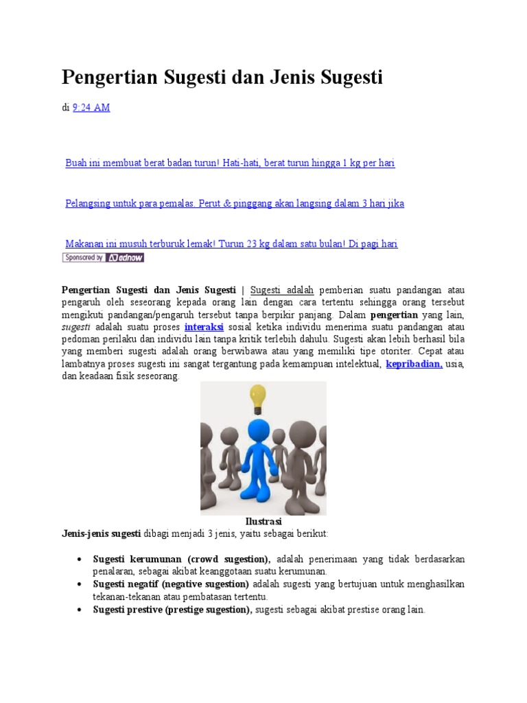Pengertian Sugesti Dan Jenis Sugesti | PDF