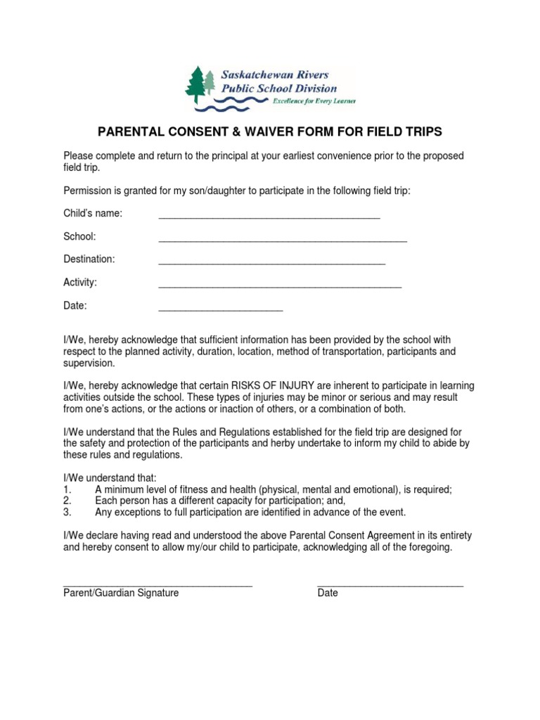 Parental Consent & Waiver Form For Field Trips | PDF | Career & Growth | Law