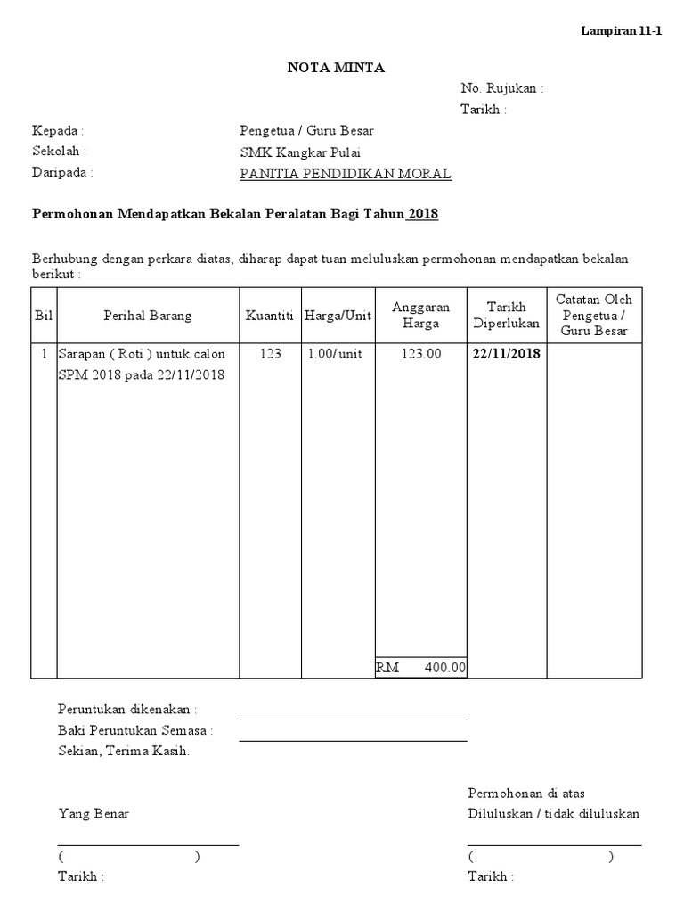 Borang Nota Minta PM SMKKP | PDF