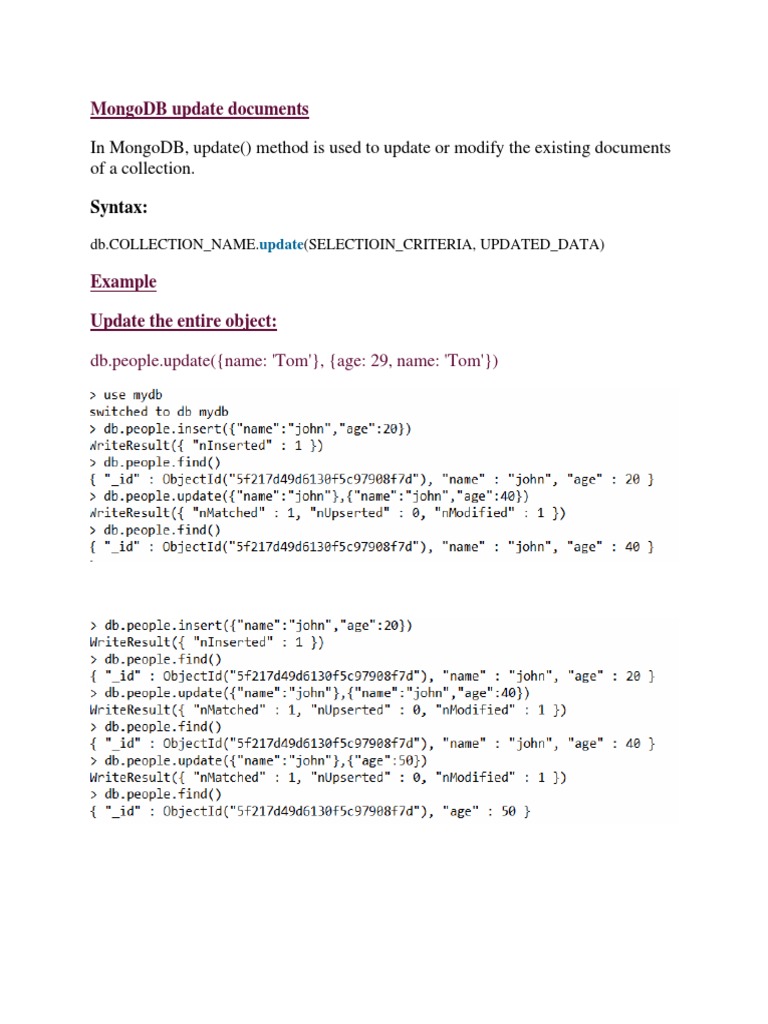 MongoDB Update Documents | PDF | Parameter (Computer Programming ...