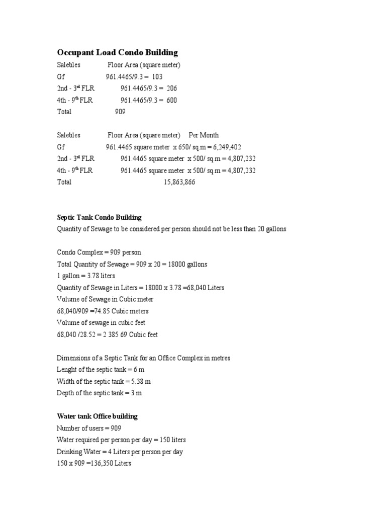 Occupant Load Condo Building | PDF | Litre | Length