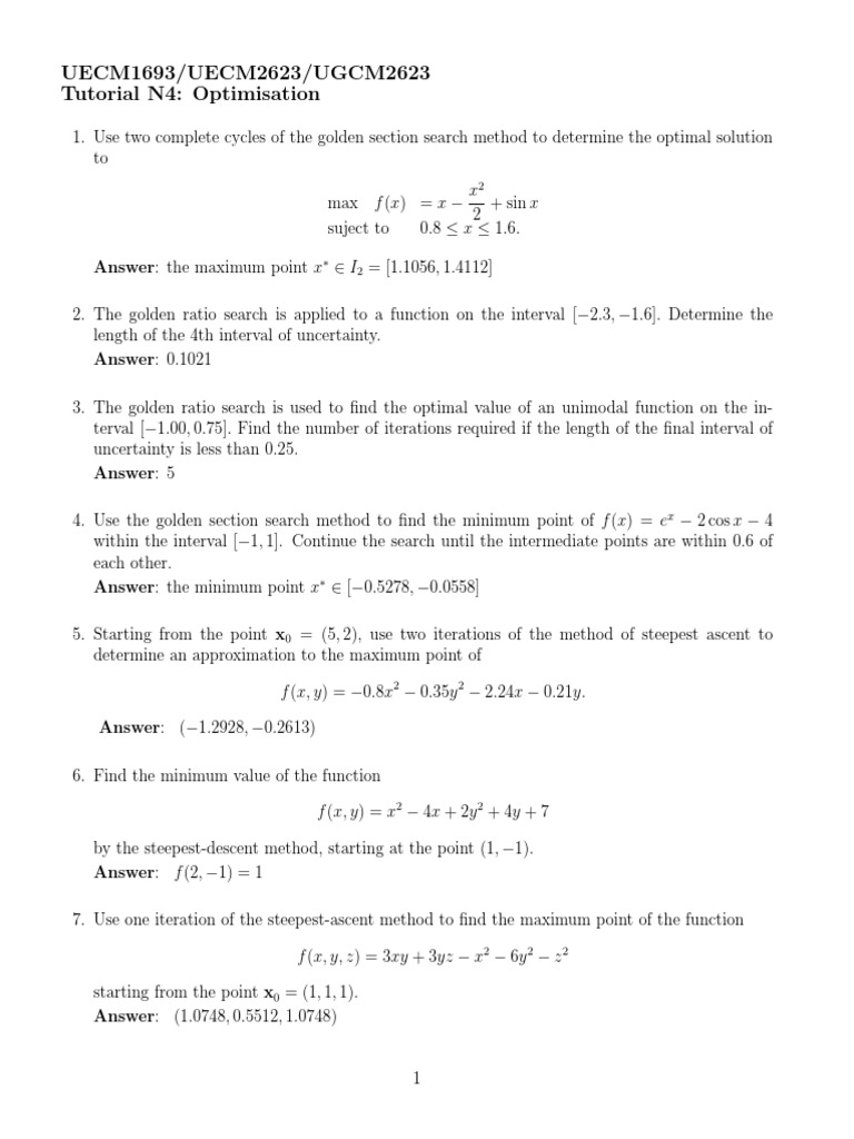 UECM1693/UECM2623/UGCM2623 Tutorial N4: Optimisation | PDF