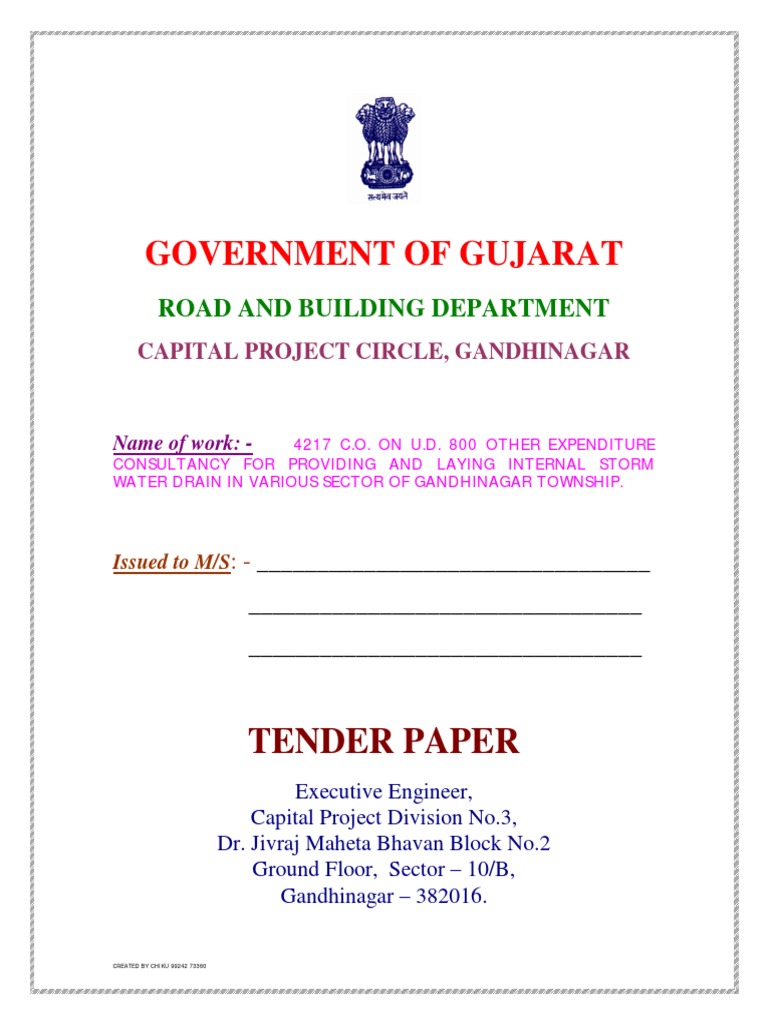 Government of Gujarat: Tender Paper | PDF | Business
