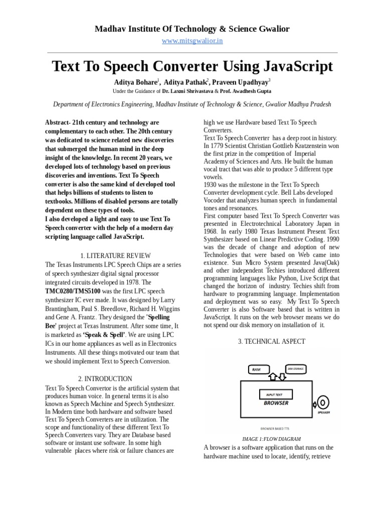 Text To Speech Converter Using Javascript: Madhav Institute of ...
