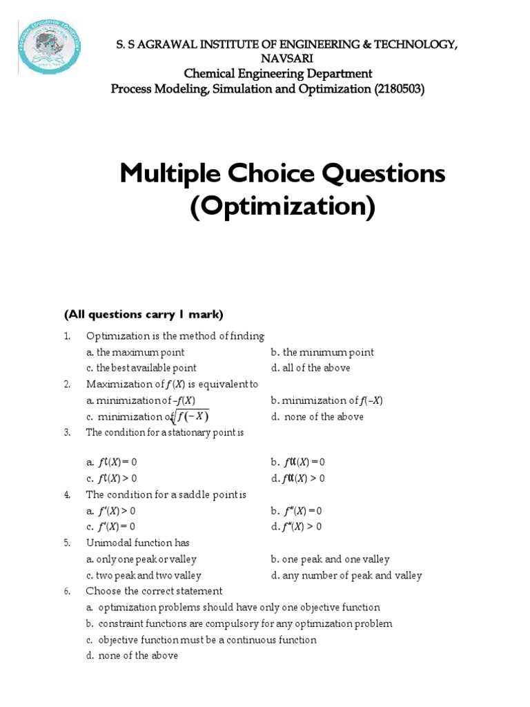 Multiple-Choice-Questions For PMSO PDF | PDF | Mathematical Optimization | Linear Programming