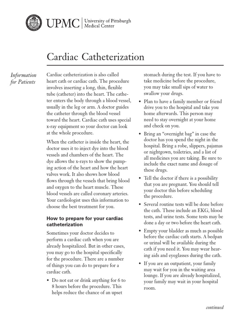 Cardiac Catheterization: Information For Patients | Download Free PDF ...